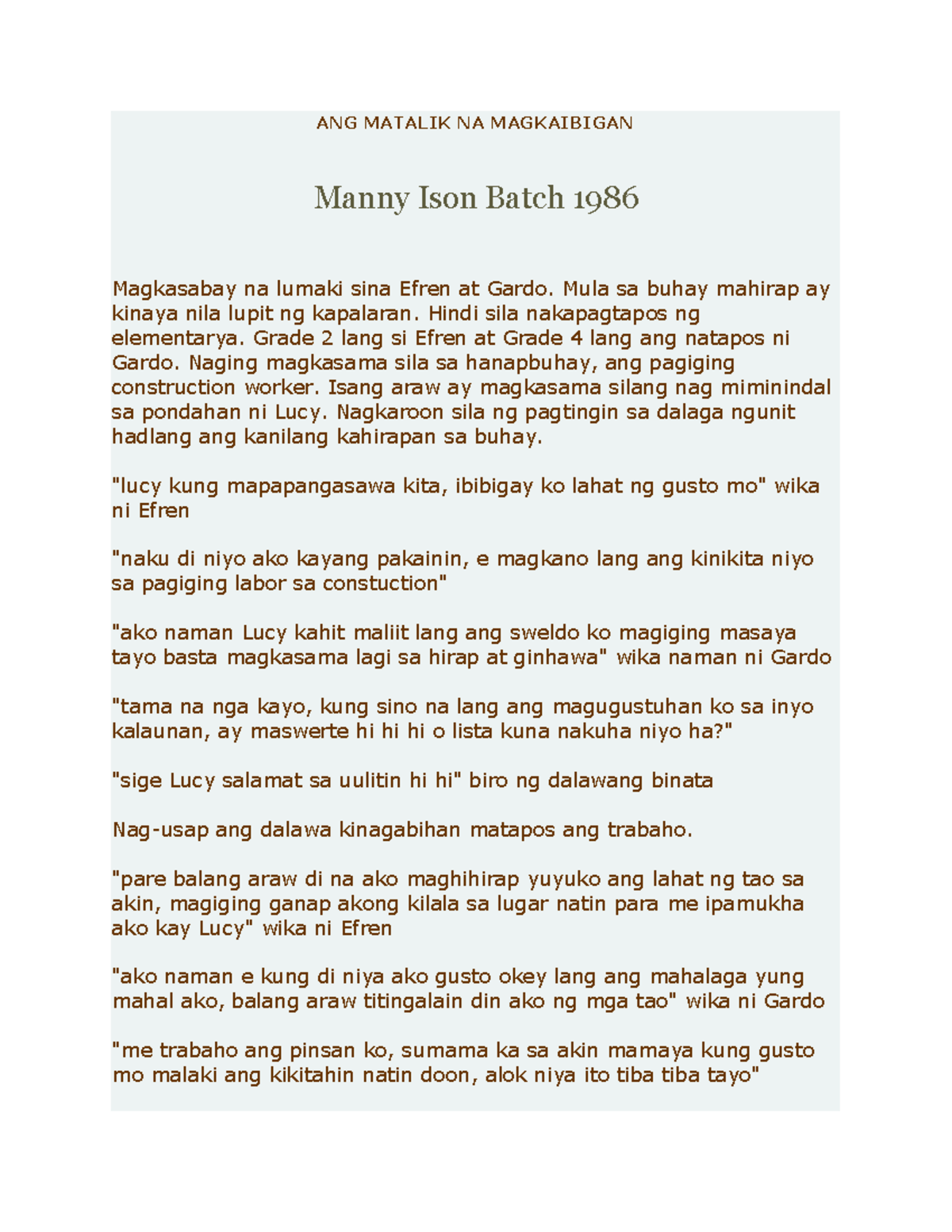 330335286 Matalik na Magkaibigan: Kwento ng Pag-ibig at Hirap - Studocu