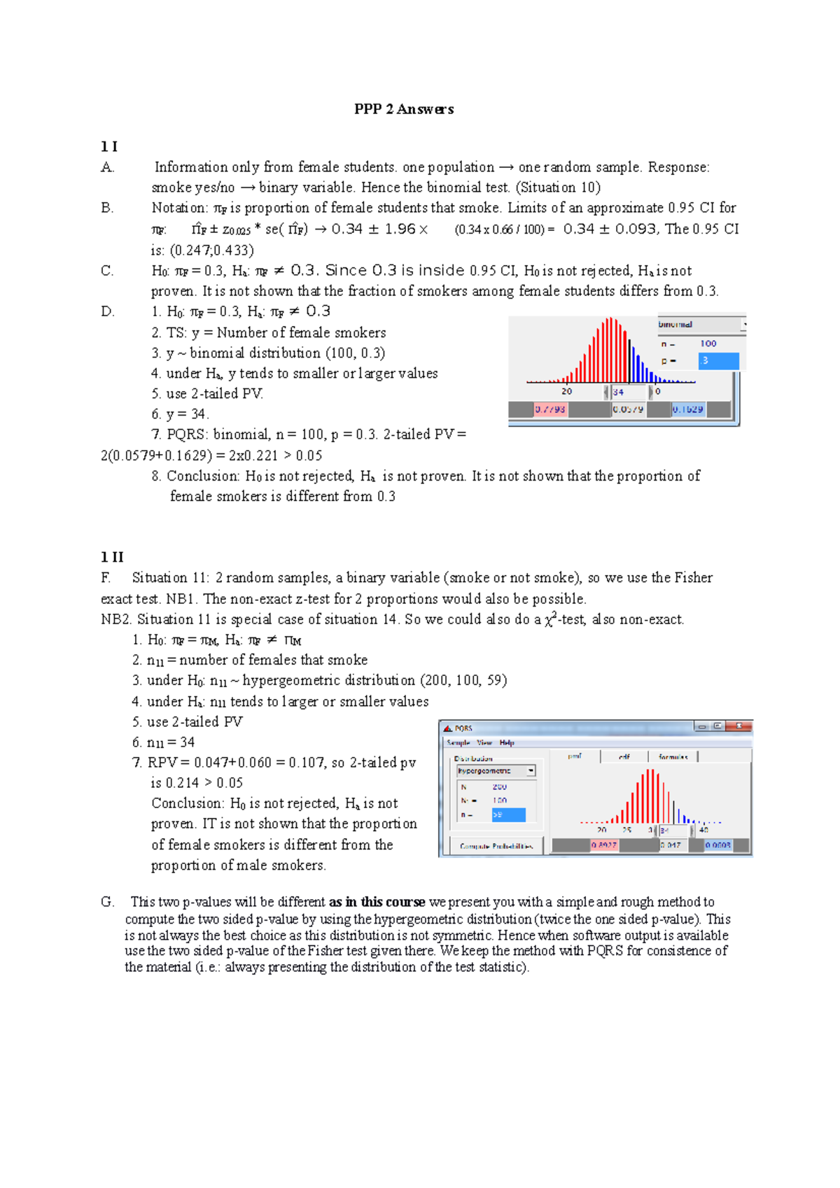 PPP 2 - Solutions and Explanations for Statistical Tests - Studeersnel