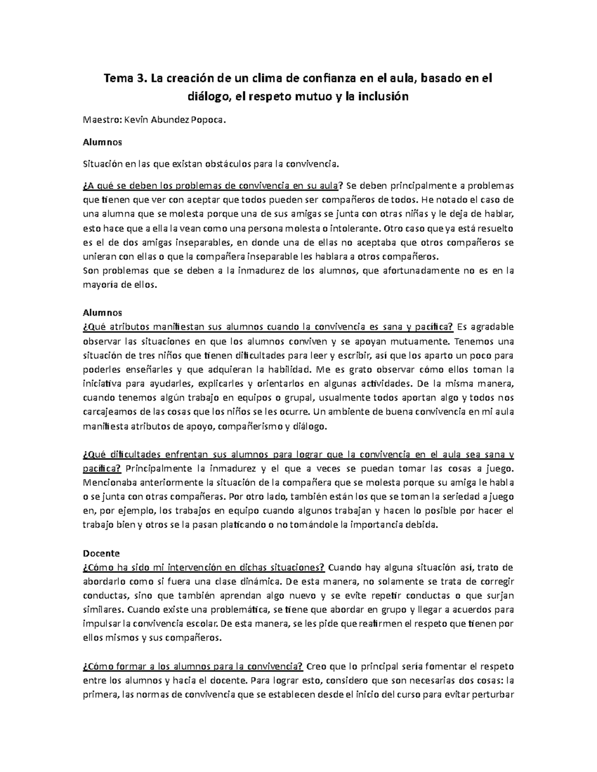 Tema 3: Creación de un Clima de Confianza en el Aula - Kevin Abundez ...