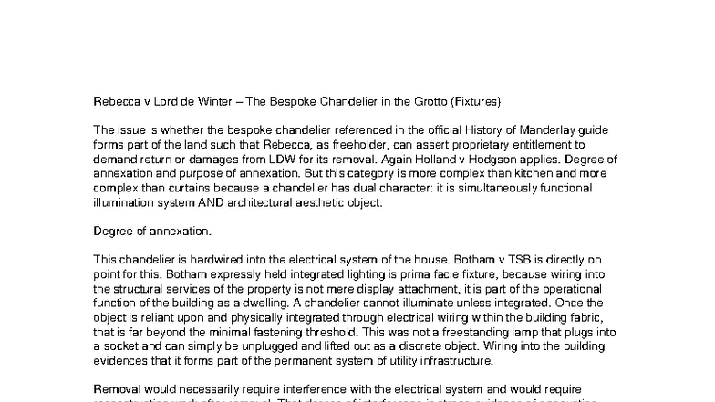 Rebecca v Lord de Winter: Chandelier as Fixture Analysis (Fixtures ...