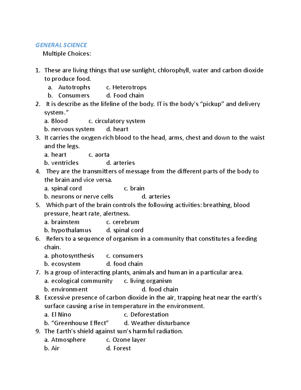 LET GEN ED General Science: 100 Multiple Choice Questions - Studocu