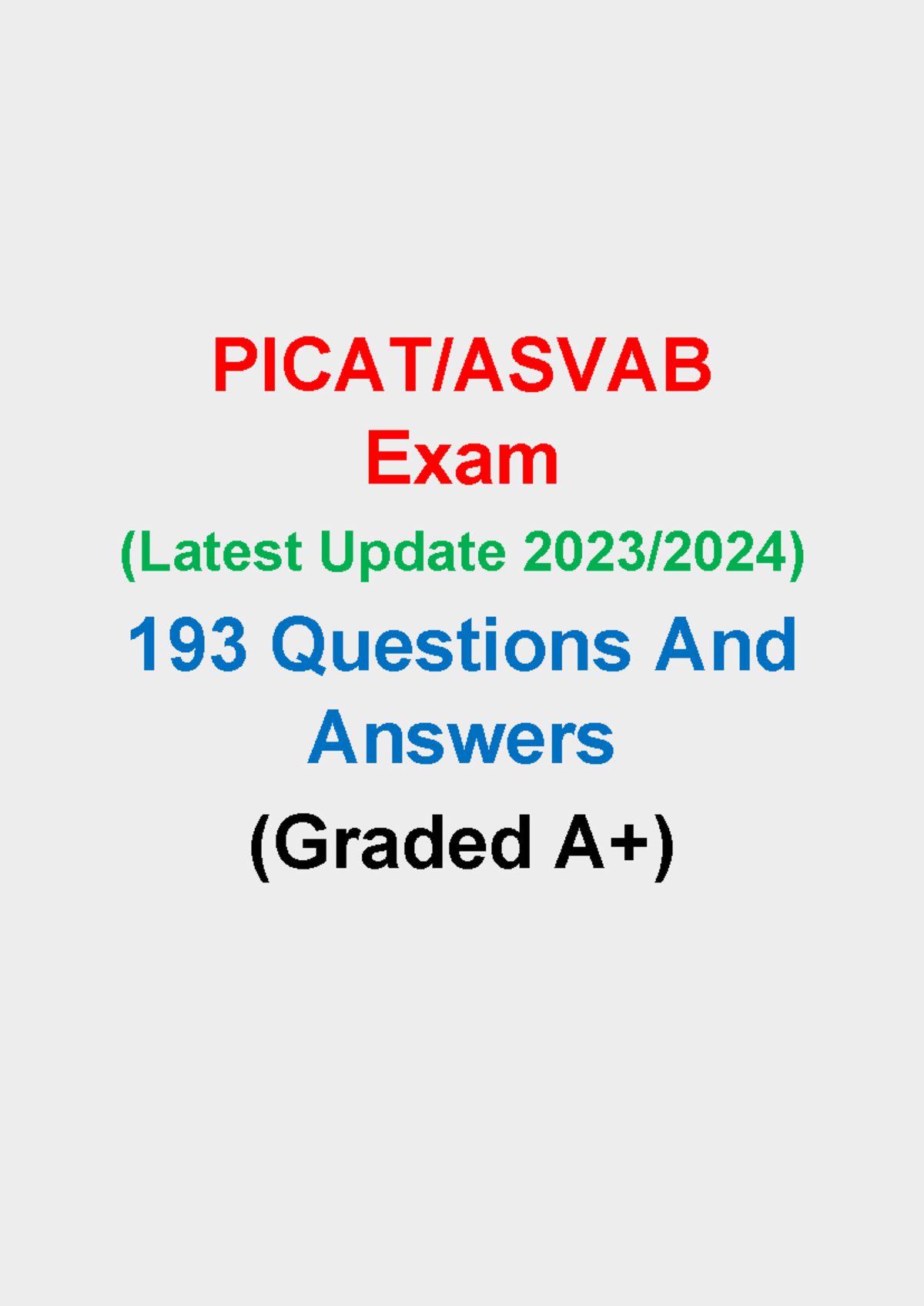 9 Picat ASVAB Exam: 193 Questions & Answers (Graded A+) 2023-2024 - Studocu