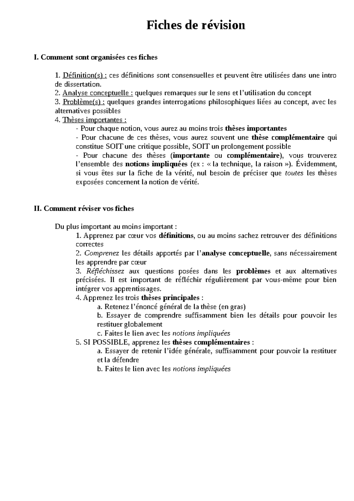 Fiches de révision : Notions clés en philosophie terminale (17 concepts ...