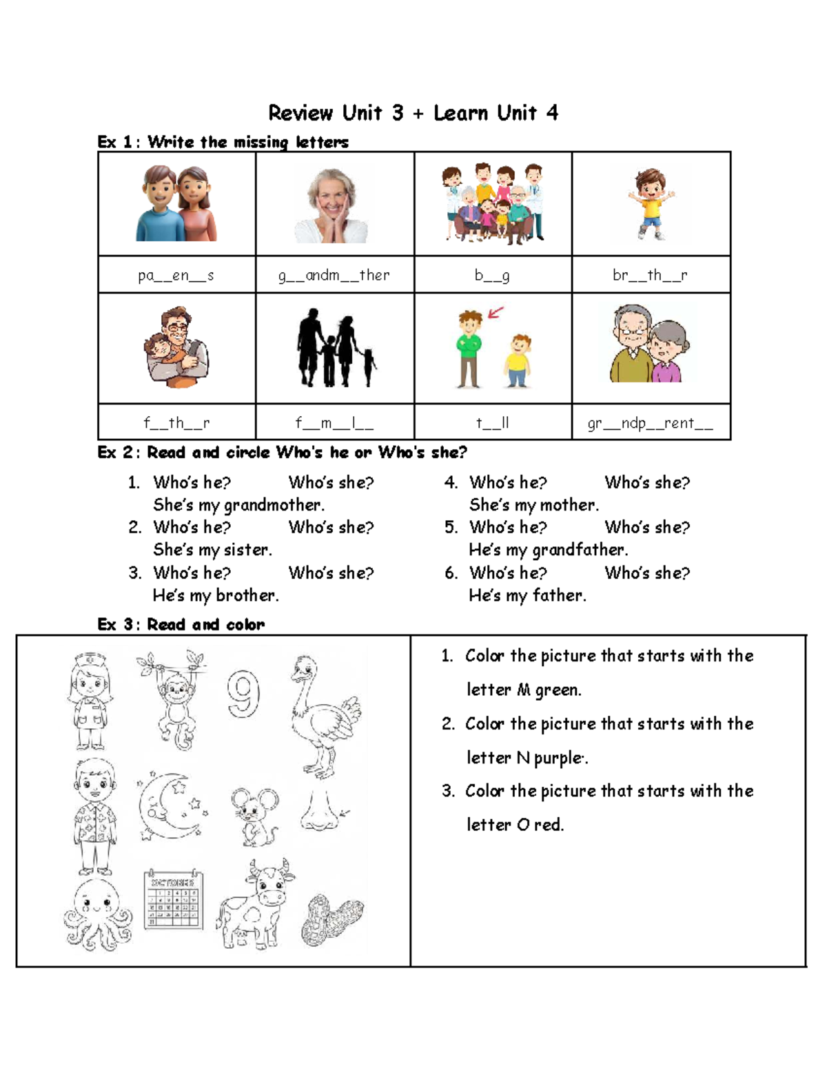 Unit 3 & 4 Review: Family Vocabulary & Exercises (T3) - Studocu