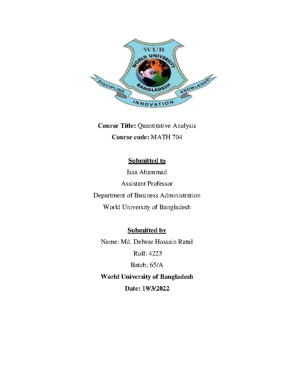 Math 704 A2 - math - Course Title: Quantitative Analysis Course code ...