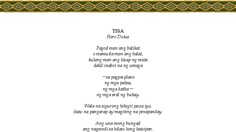 TISA - Tula para sa mga Guro: Isang Pagpupugay - Studocu
