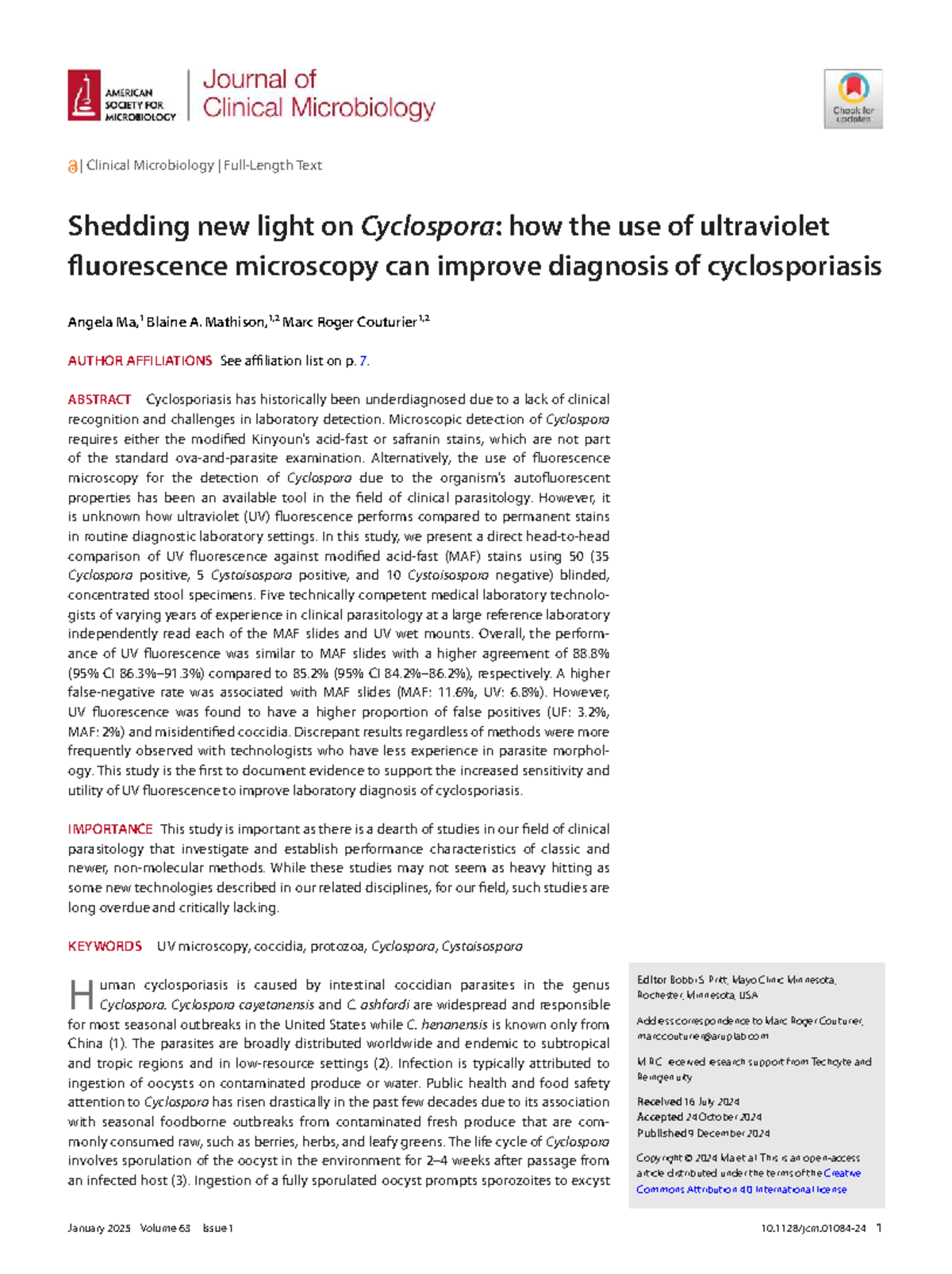 JCM - Final Exam: Enhancing Cyclospora Diagnosis with UV Fluorescence ...