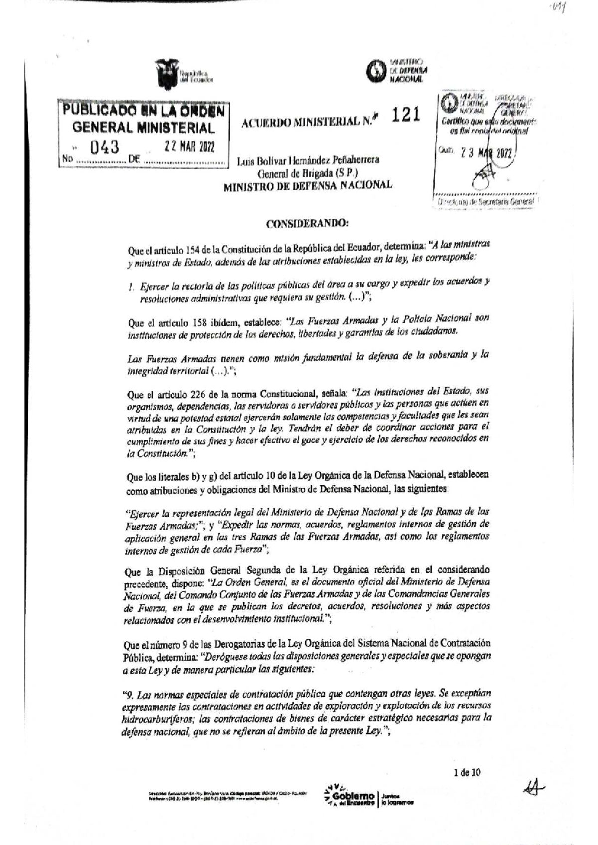 Acuerdo Ministerial 121 sobre Adquisición de Bienes Estratégicos para ...