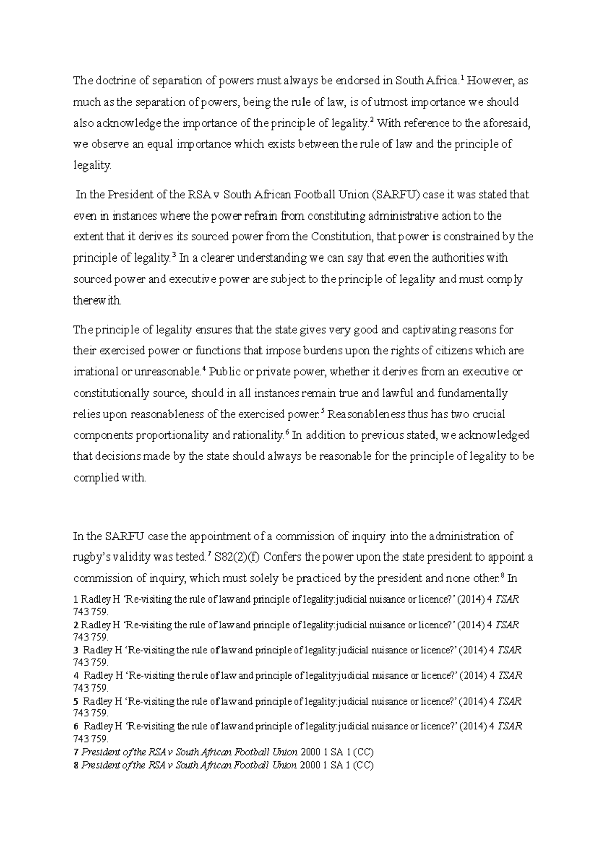 Admin Assignment: Analyzing Separation of Powers & Legality in SARFU ...
