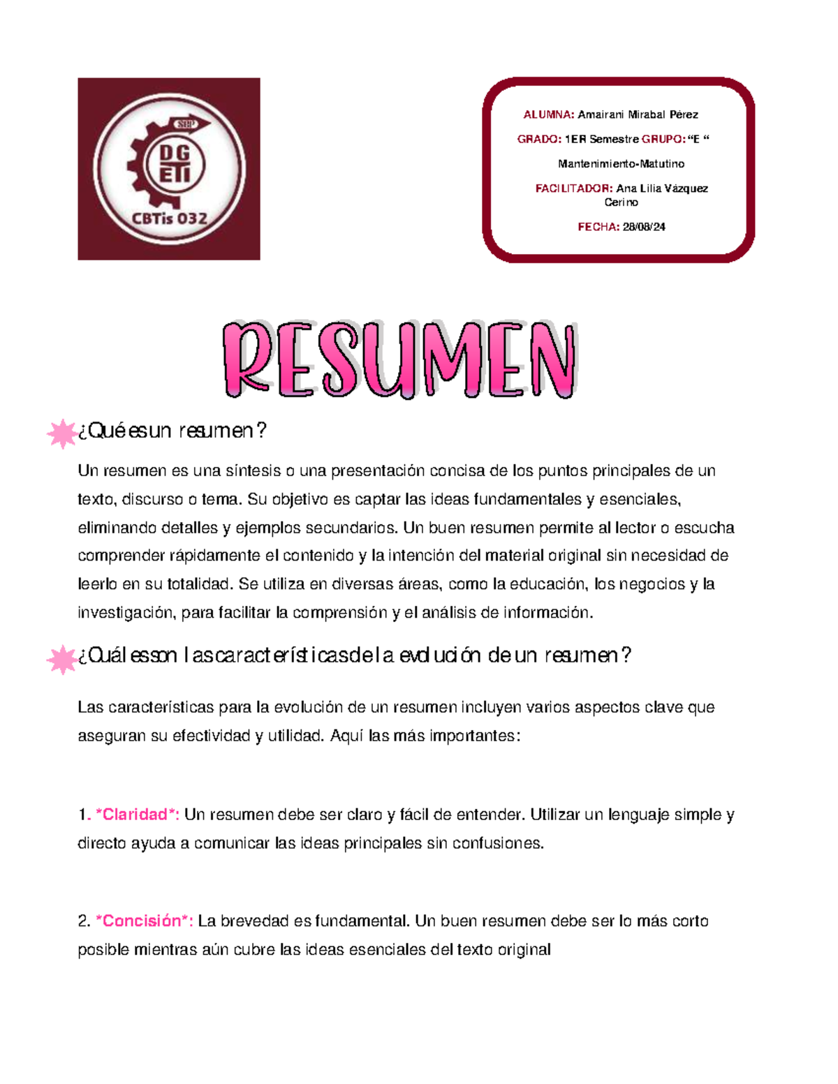 Machote Resumen - ¿Qué es un resumen? Un resumen es una síntesis o una ...