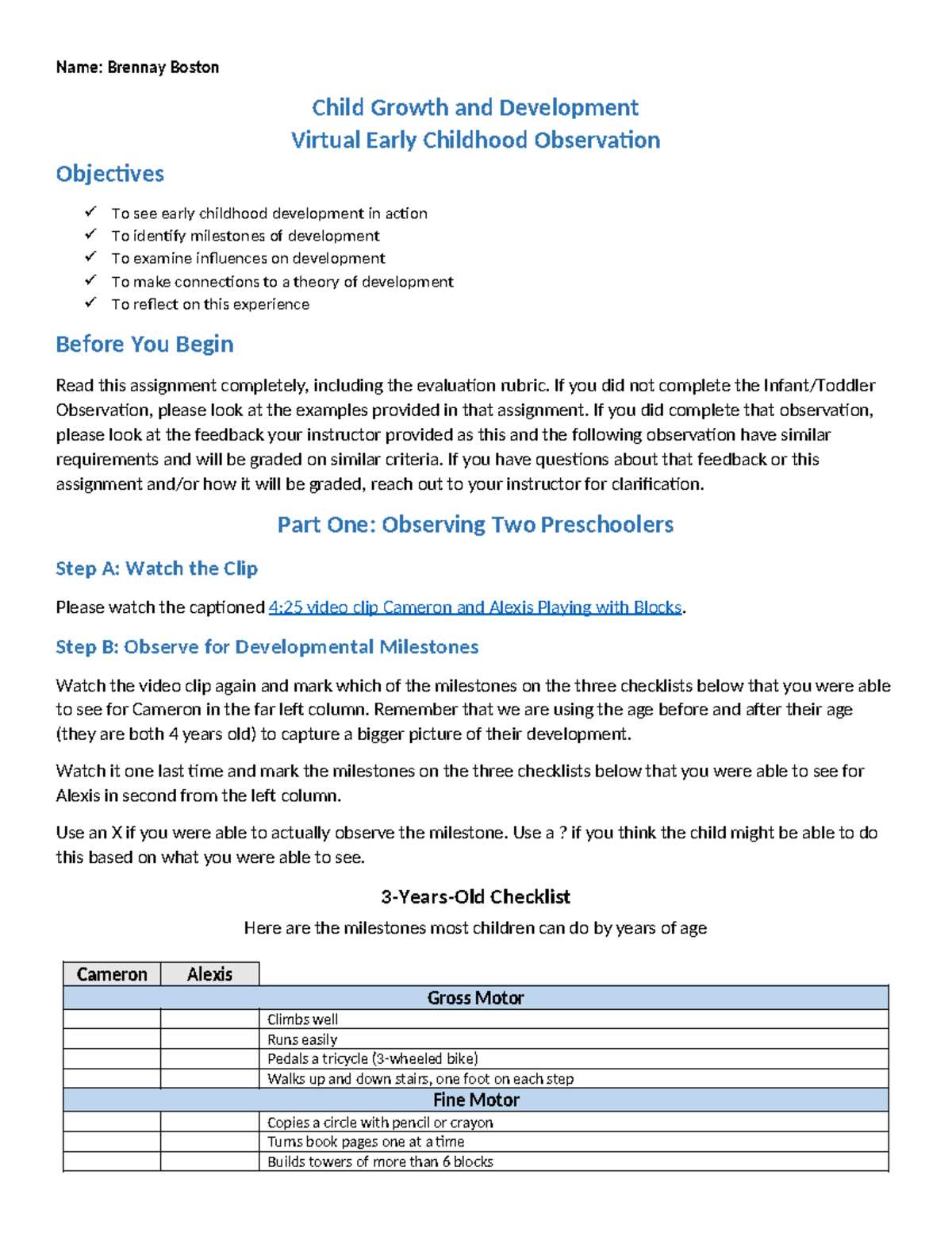 EDU 101: Virtual Observation of Early Childhood Development Milestones ...