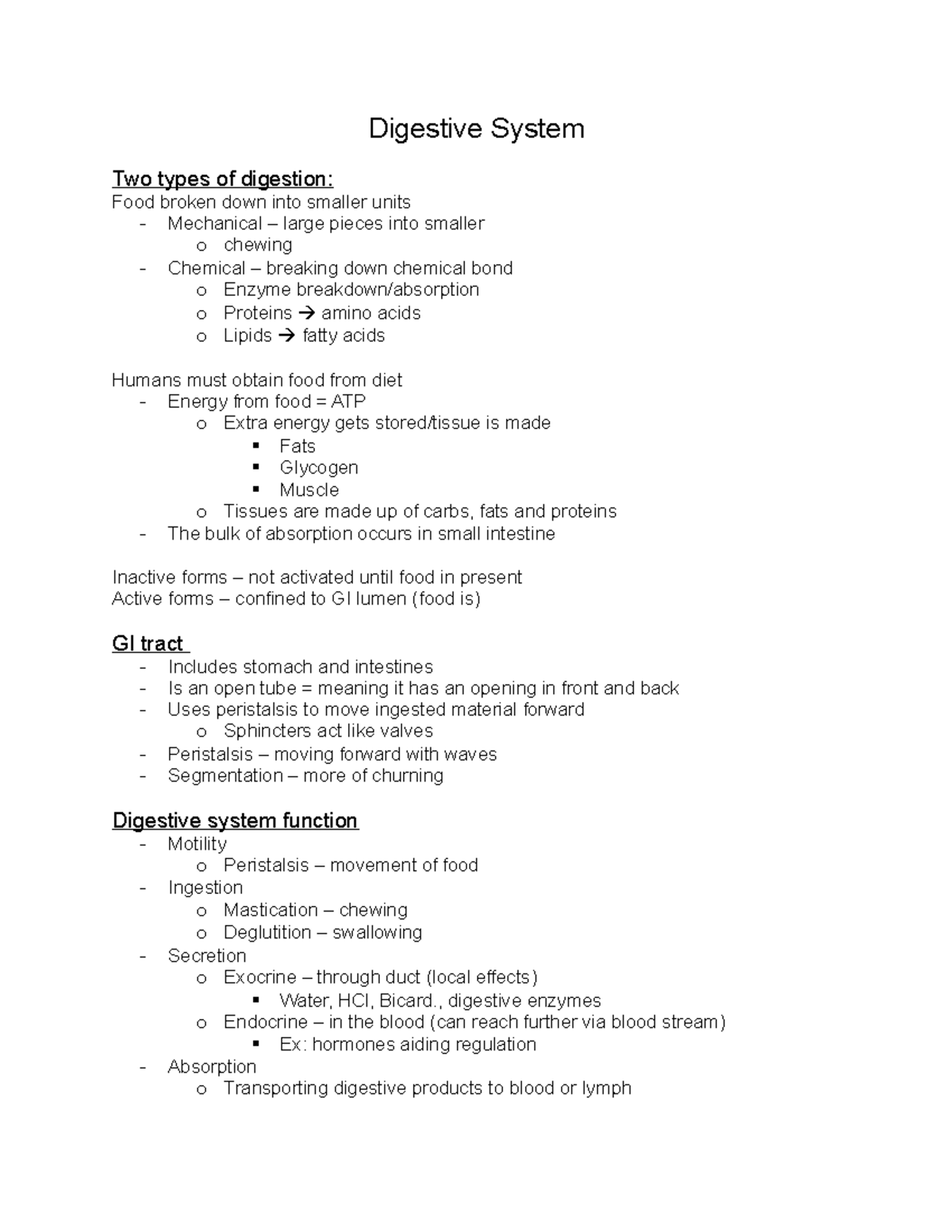 Notes - Digestive System - Digestive System Two types of digestion ...
