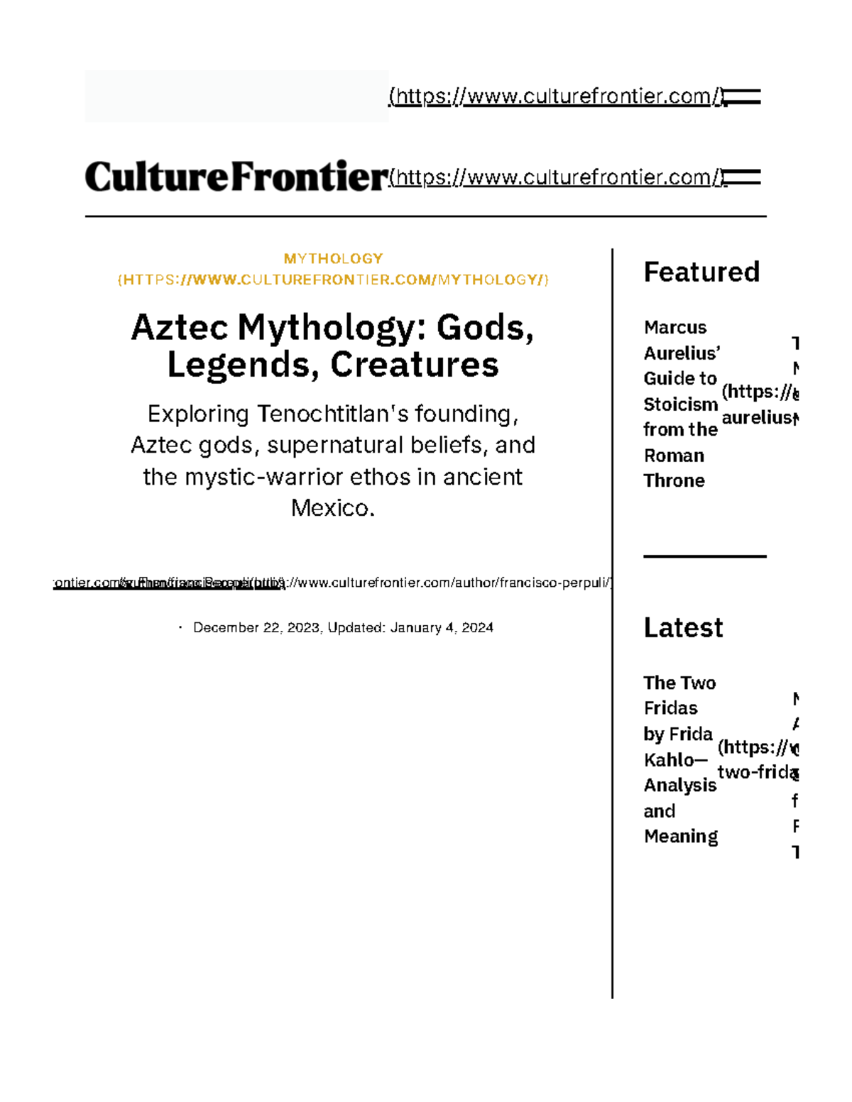 Aztec Mythology (HIST 101): Gods, Legends, and Tenochtitlan Foundations ...
