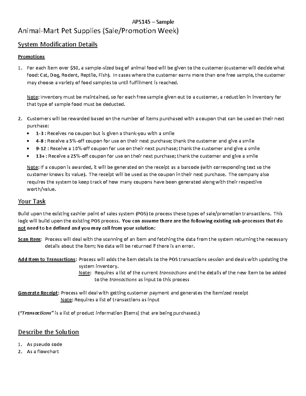 APS- Sample - Answer Pseudocode Flowchart - APS145 – Sample Animal-Mart ...