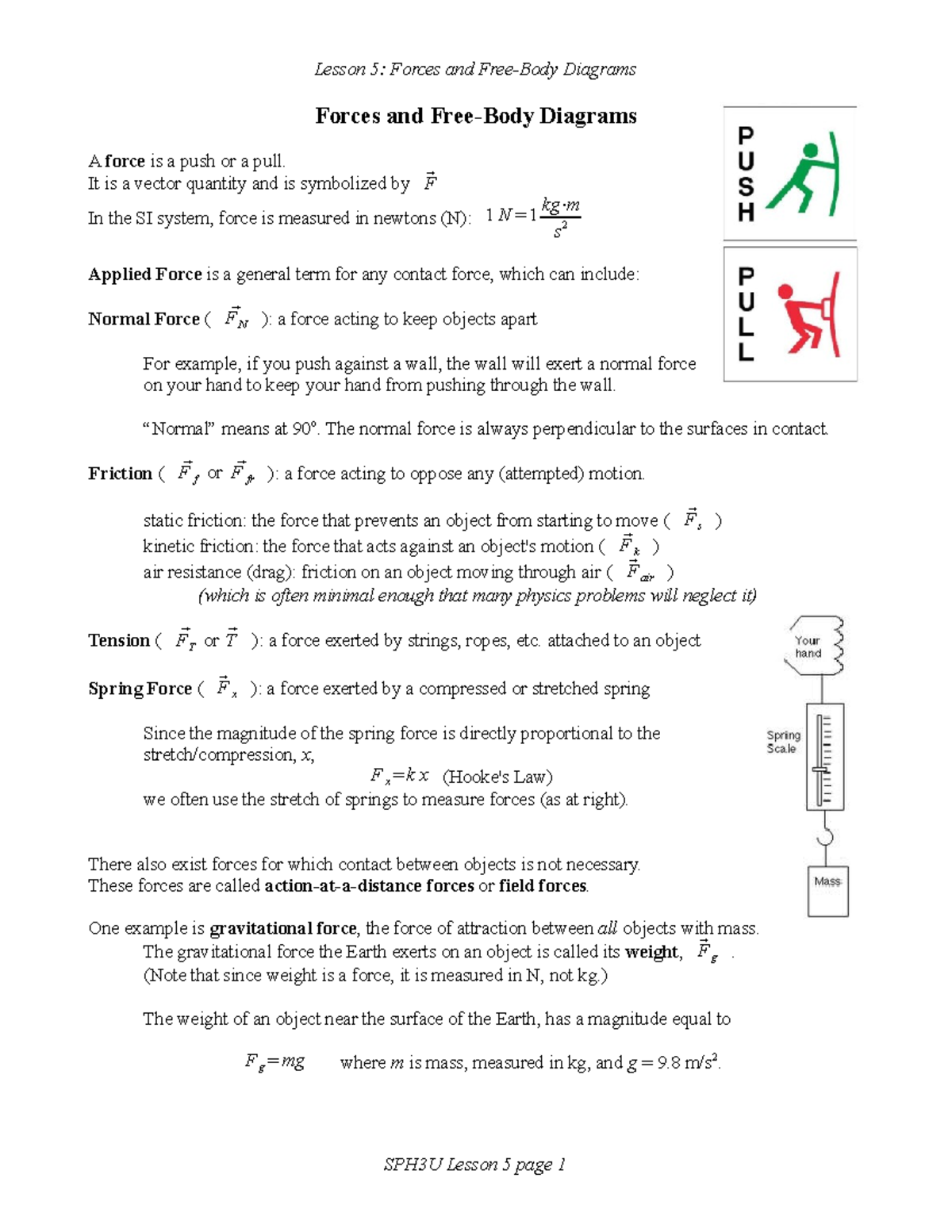 Lesson 5: Understanding Forces and Free-Body Diagrams in Physics - Studocu