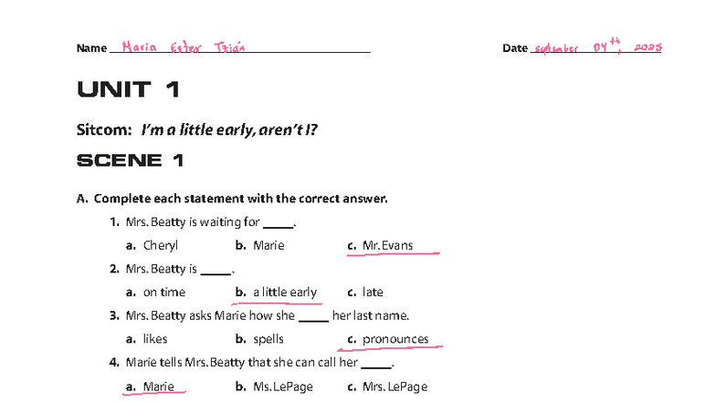 UNIT 01 TV Activity Worksheets: Sitcom Scene Completion - Studocu