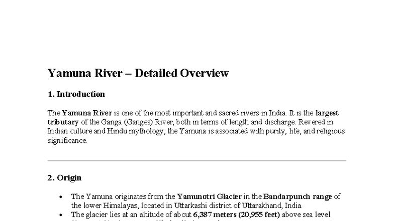 Yamuna River Overview: Origin, Course, and Significance - Studocu