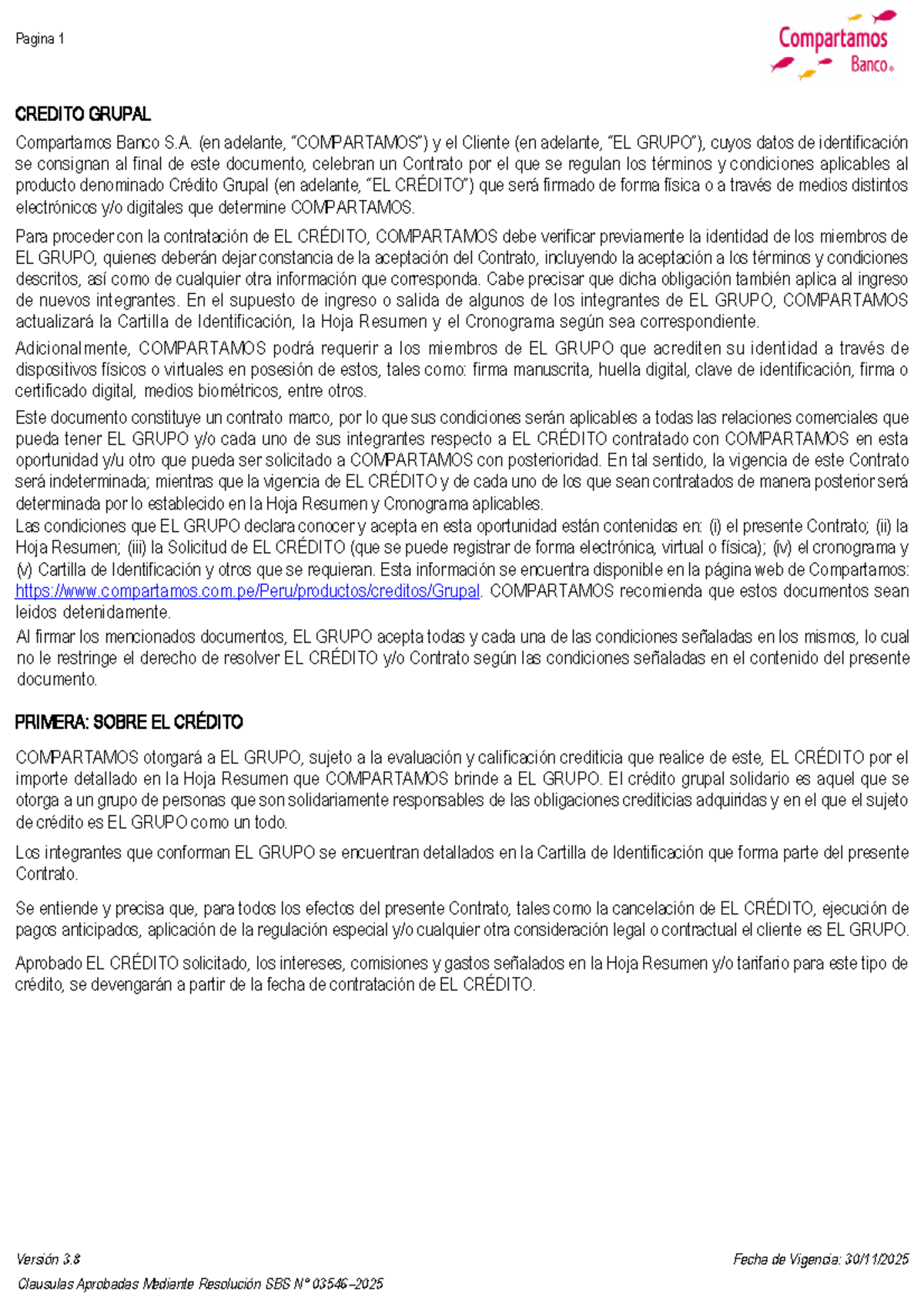 Crédito Grupal: Contrato y Condiciones - Código 20601460 - Studocu