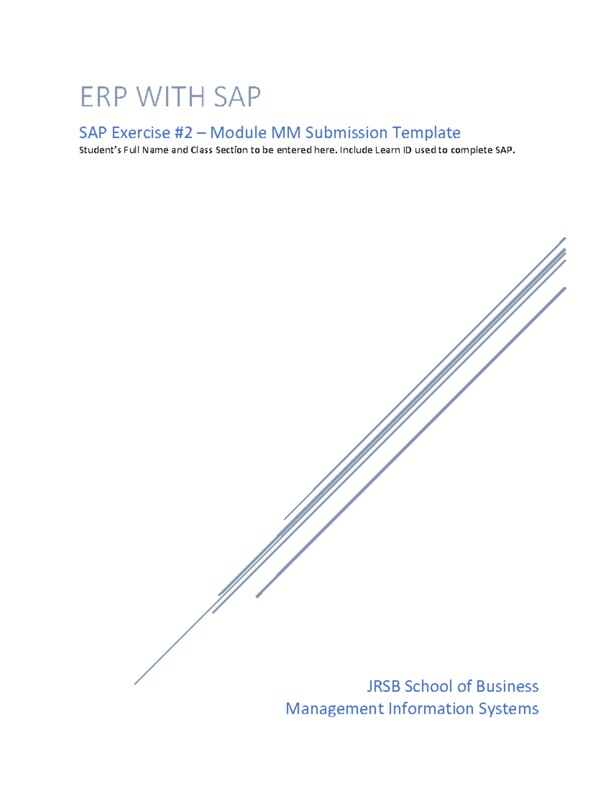 SAP - Module MM - CMIS2250 - JRSB School of Business Management ...