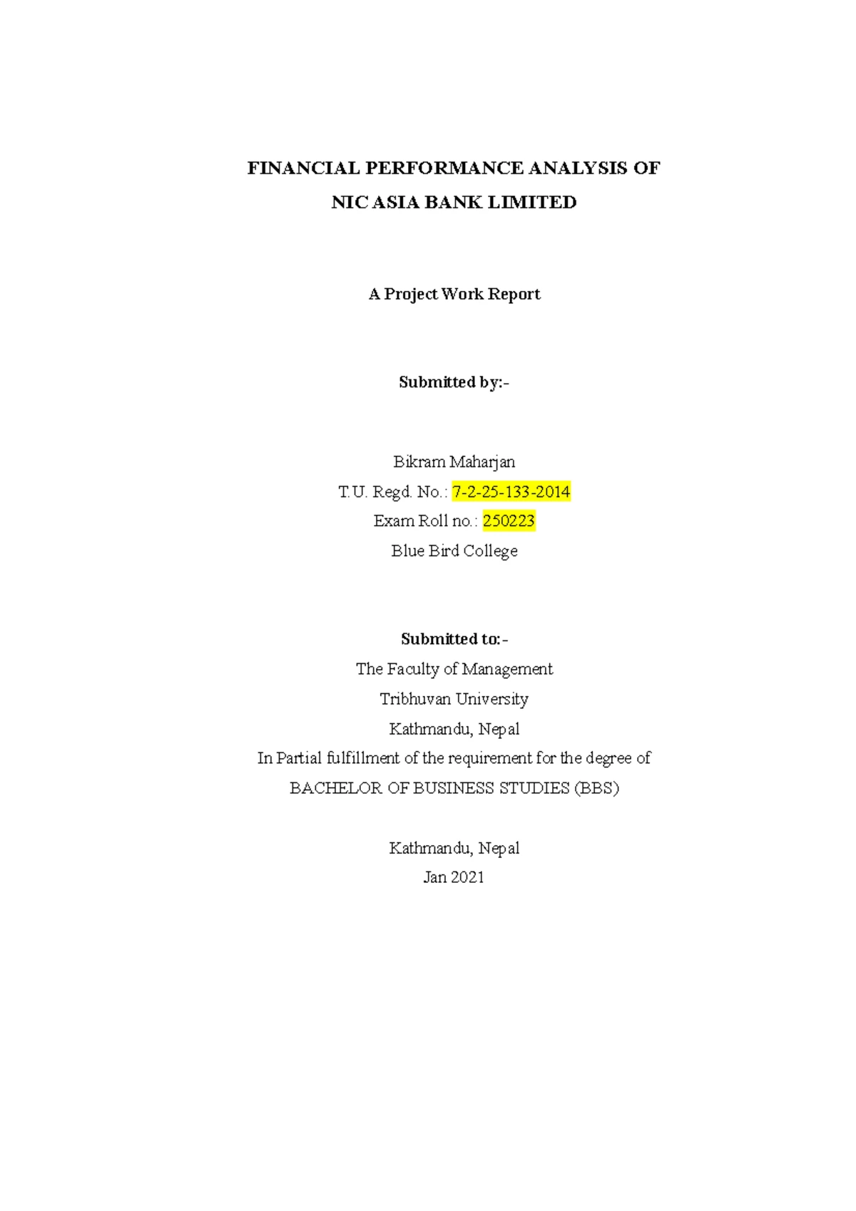 Final Report - FINANCIAL PERFORMANCE ANALYSIS OF NIC ASIA BANK LIMITED ...