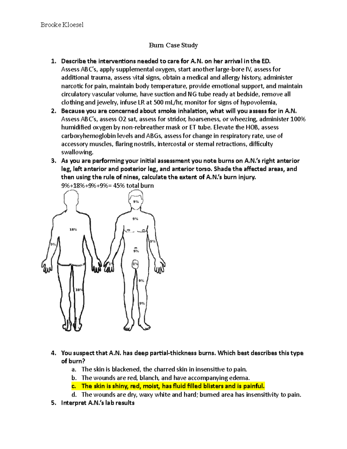 CASE STUDY 116: INTERVENTIONS & ASSESSMENT FOR BURN PATIENT A.N. - Studocu