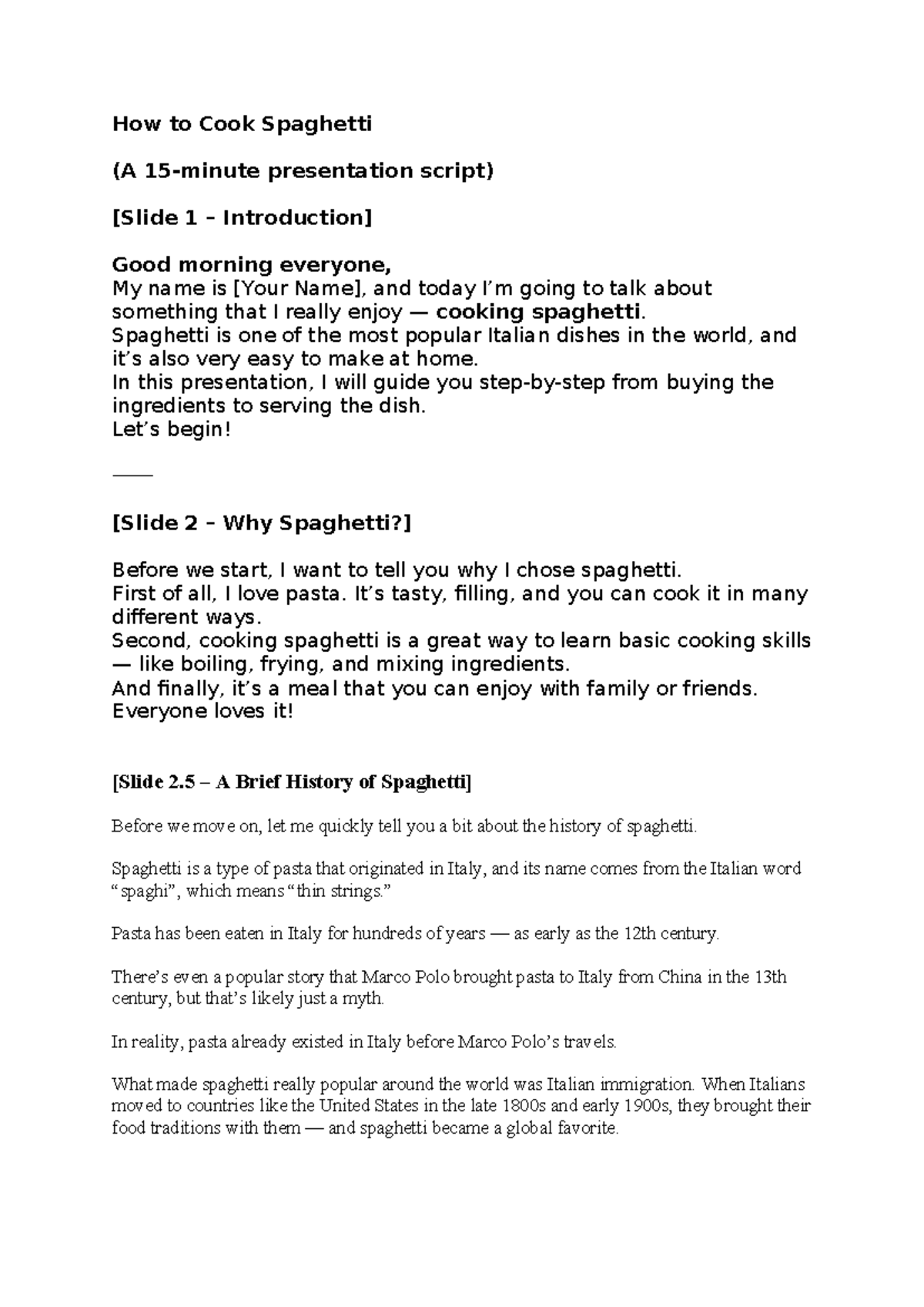 Cooking Spaghetti: A Step-by-Step Guide to a Classic Dish - Studocu