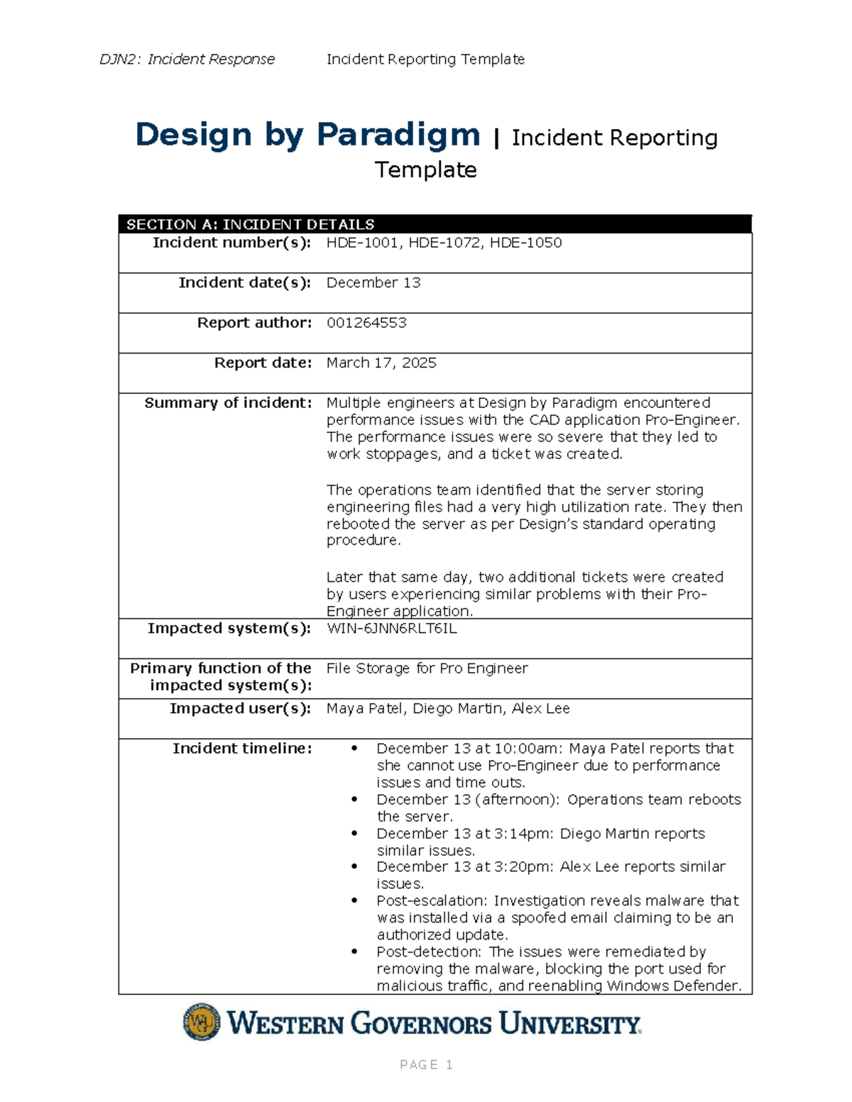 DJN2: Incident Response Report for CAD Performance Issues - Studocu