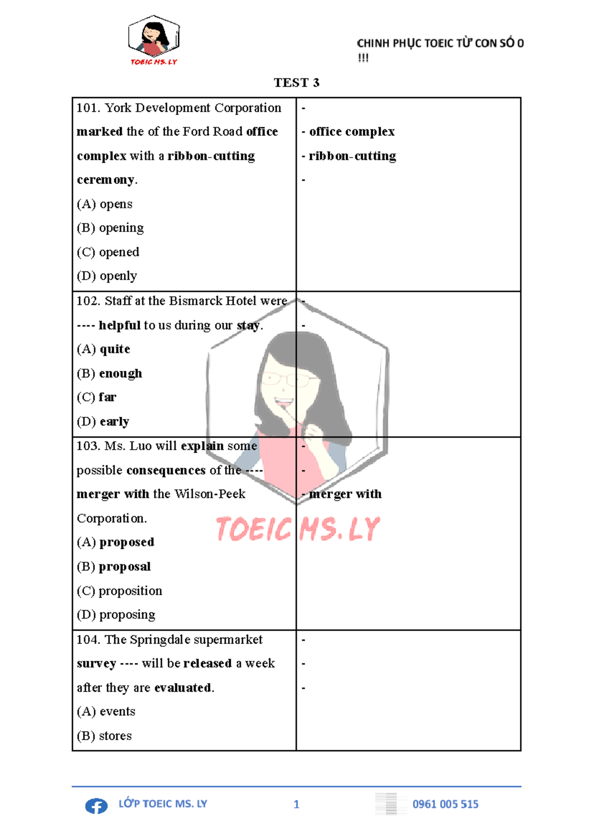 TOEIC Test 3 Sample Questions and Answers - Studocu