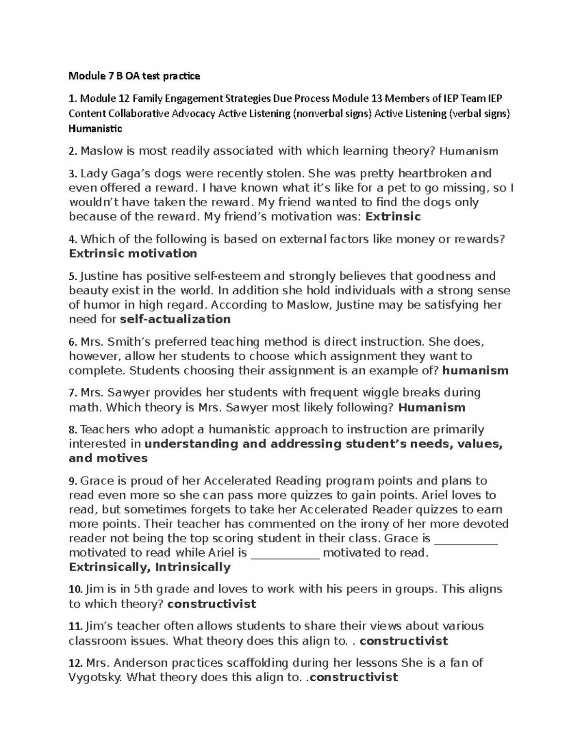 Module 5 OA test practice - Module 5 OA study test 1. Although students ...