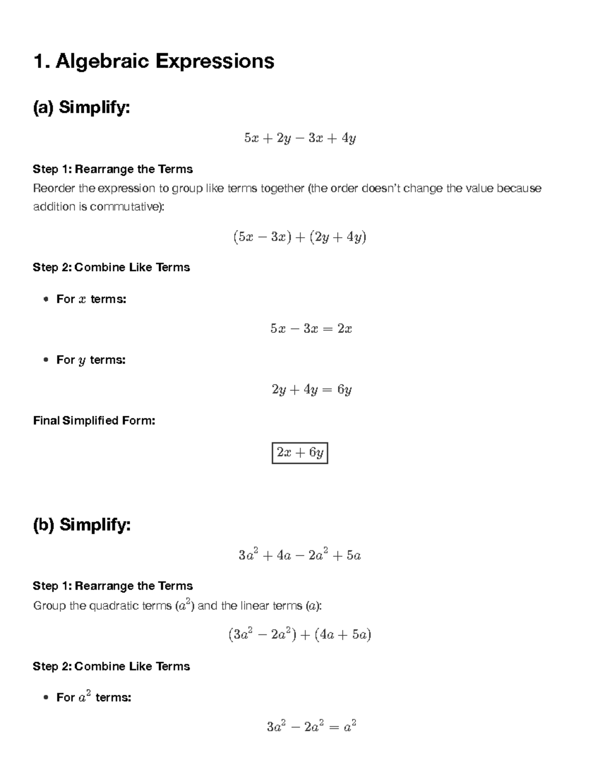 Algebra (MATH101) - Simplifying Expressions and Solving Equations - Studocu
