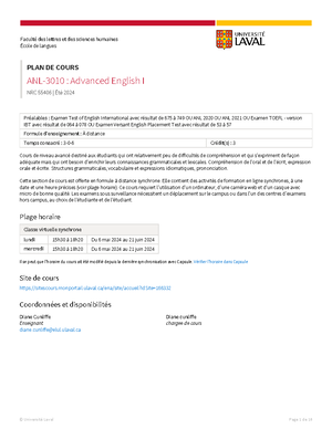 ANL3010 - ULaval - Advanced English I - Studocu