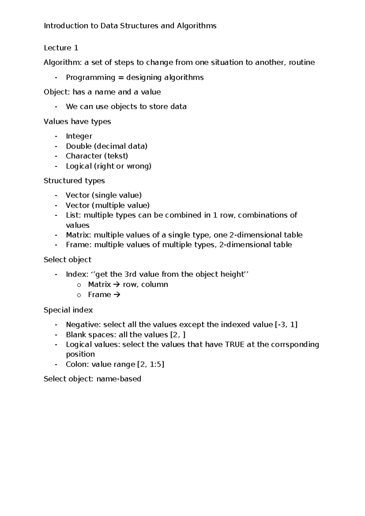 Data Structures and Algorithms Lecture 1: Introduction to Key Concepts - Studeersnel