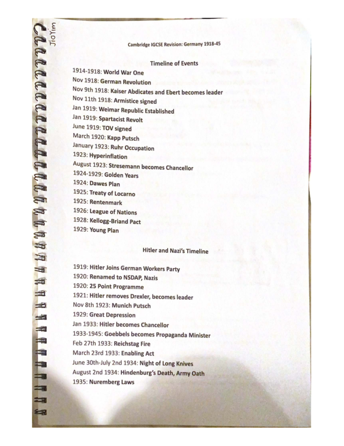 Cambridge IGCSE Revision: Germany 1918-1945 Timeline and Key Events ...
