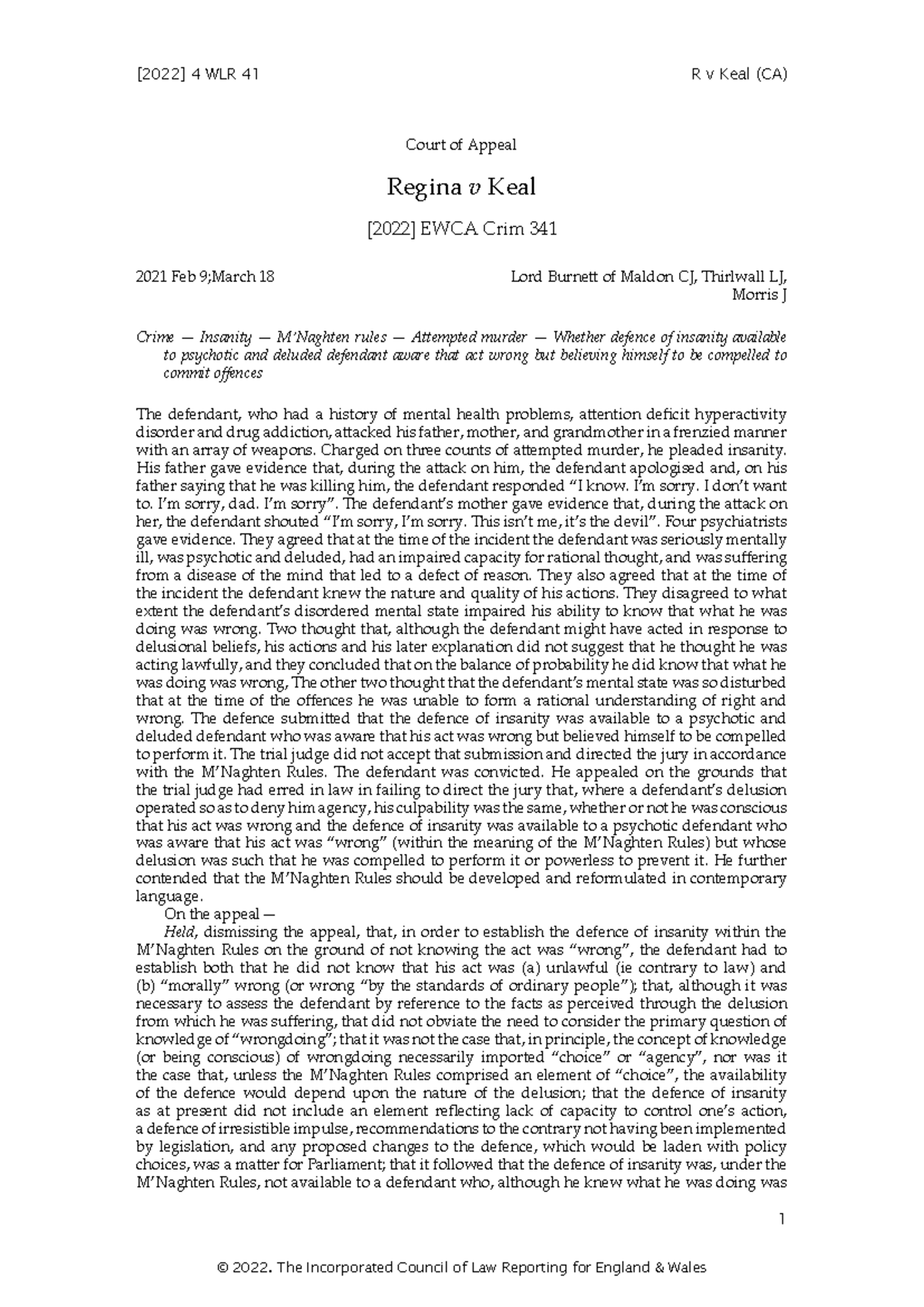 The judgement of Regina v Keal - [2022] 4 WLR 41 R v Keal (CA) Court of ...