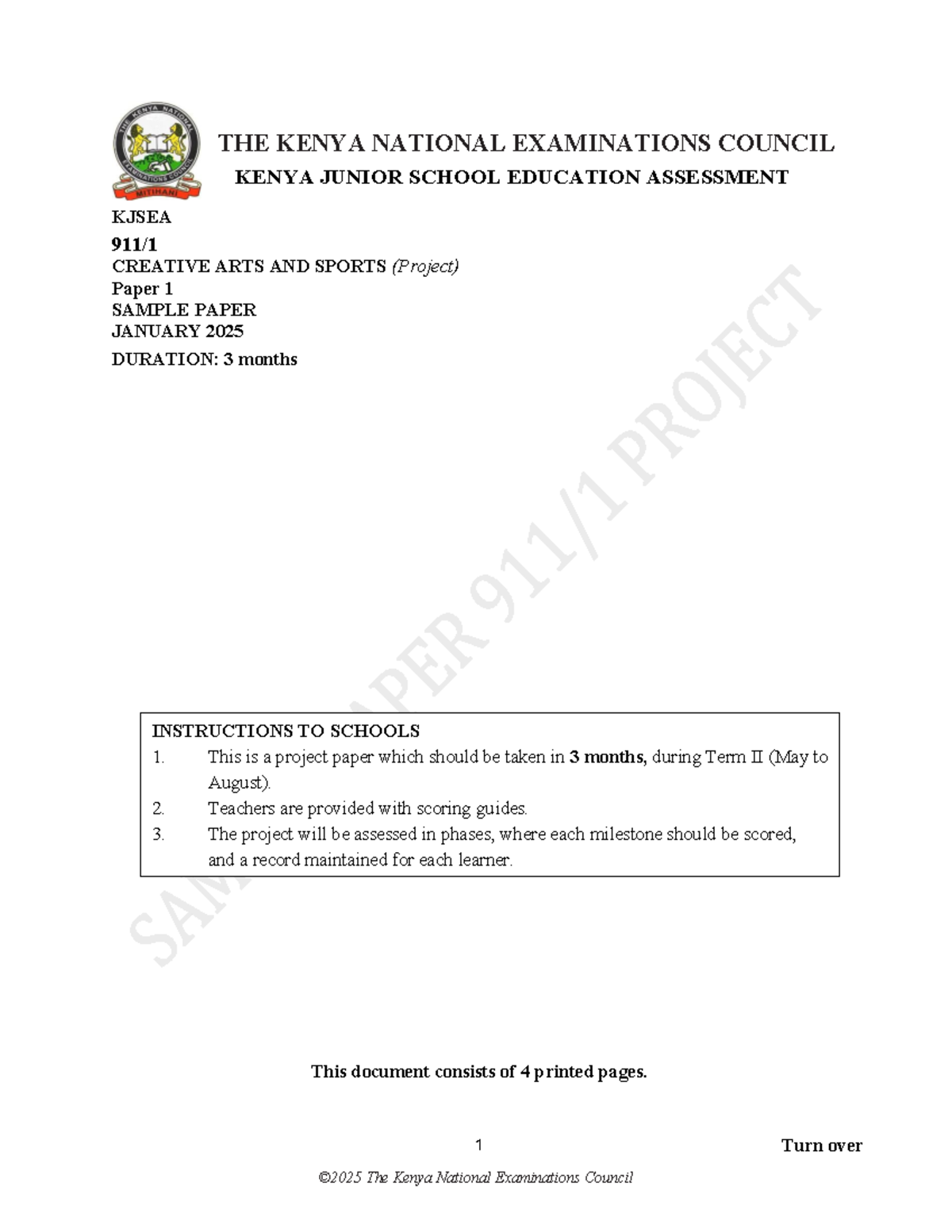 KJSEA 911/ Creative Arts & Sports Project Paper 1 Overview - Studocu