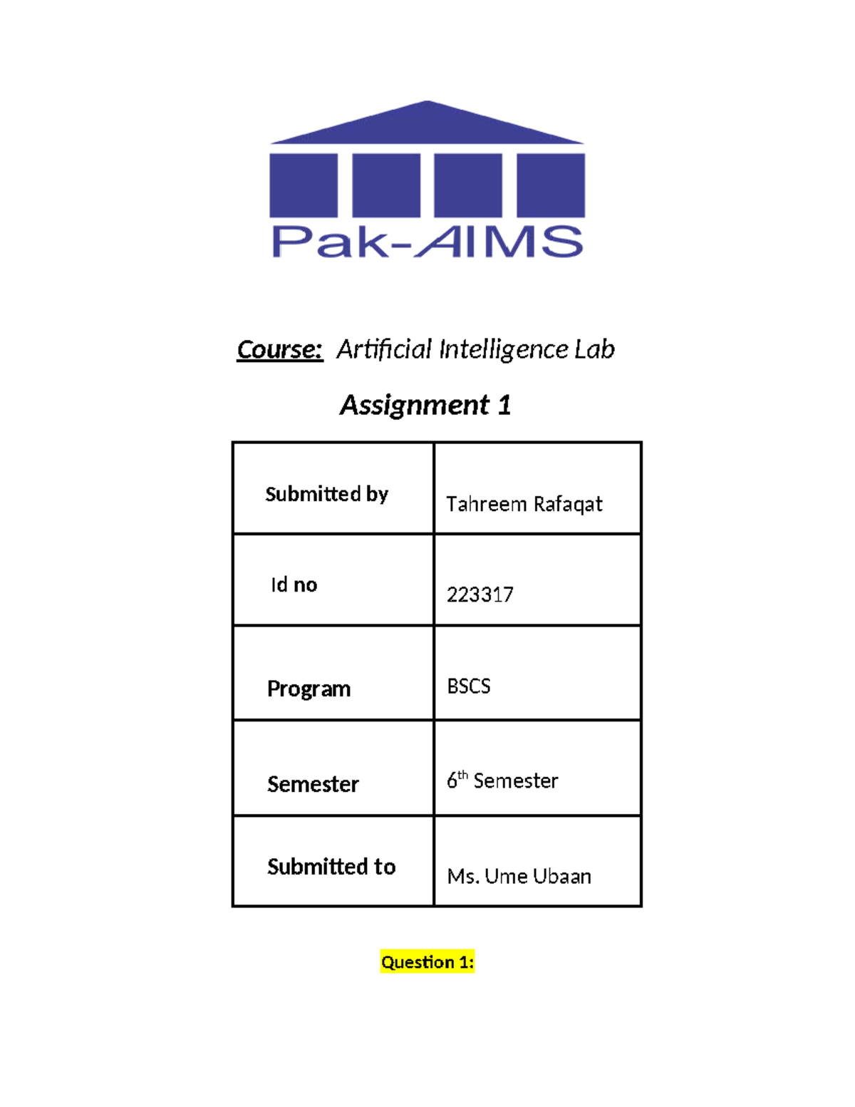 AI Lab Assignment 1: Programming Tasks and Solutions - Studocu
