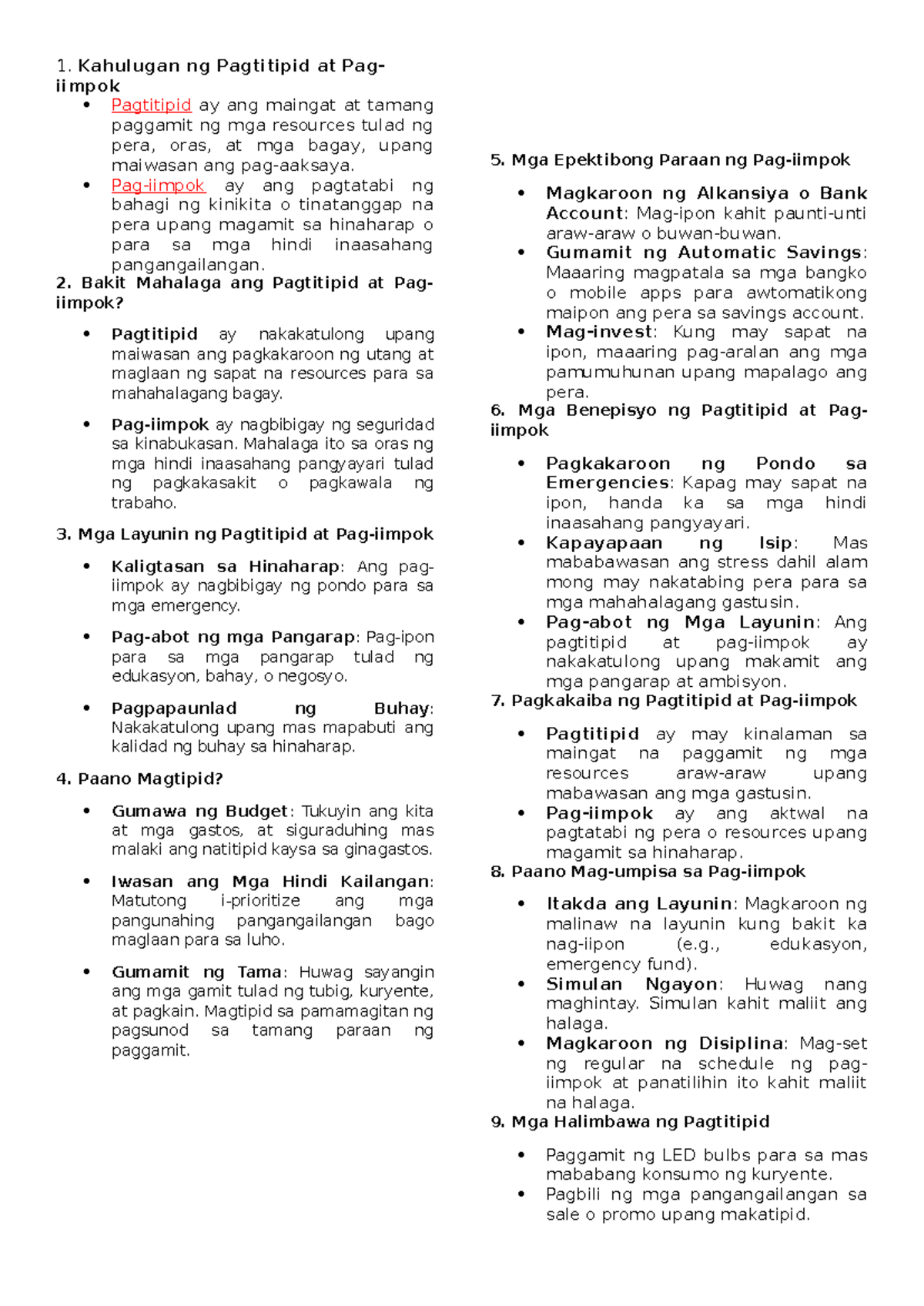 Pagtitipid at Pag-iimpok: Mga Kaalaman at Epektibong Paraan - Studocu
