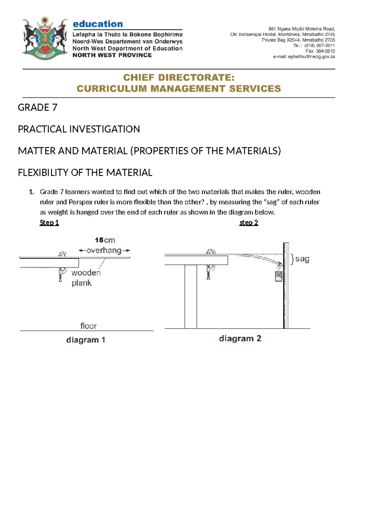 Grade 7 Practical Investigations: Matter & Material Properties - Studocu
