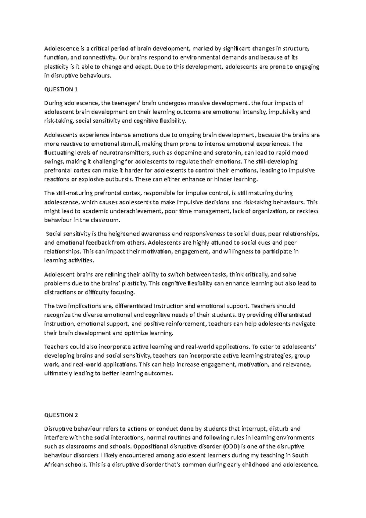 Adolescent Brain Development: Impacts on Learning Outcomes and Behavior ...