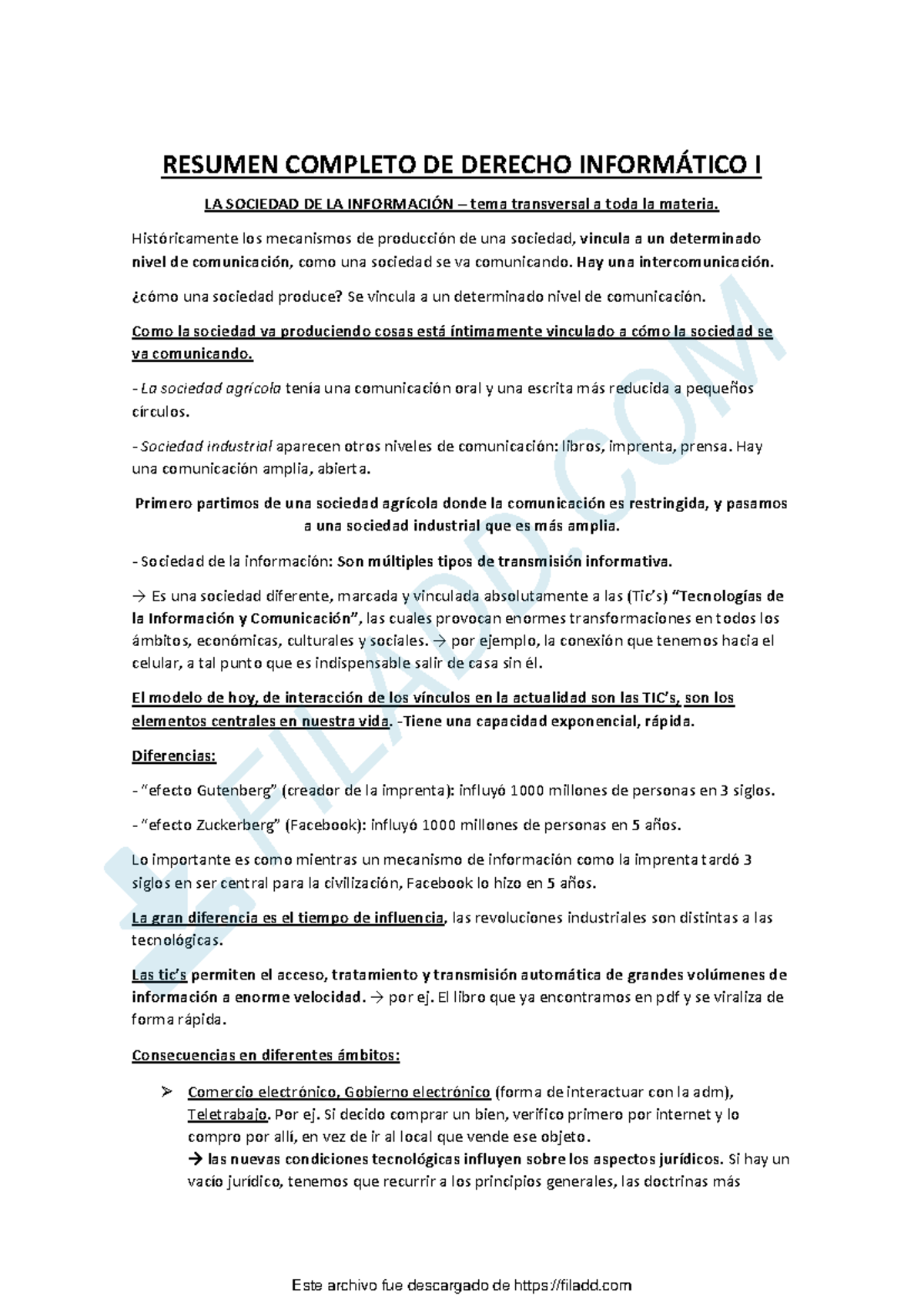 Resumen Completo de Derecho Informático I: Implicaciones y Transformaciones - Studocu