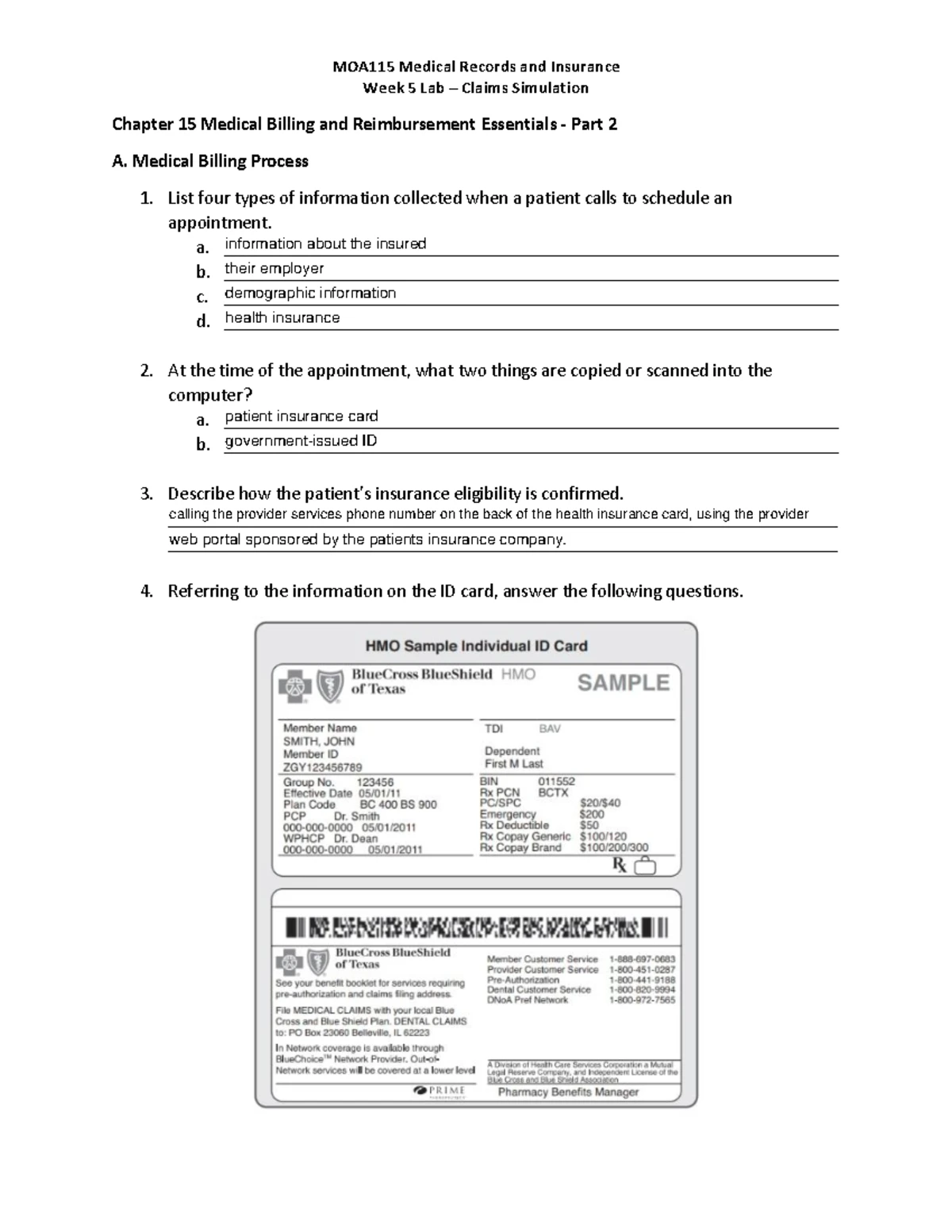 Week 4 Assignment Worksheet - MOA115 Medical Records and Insurance Week ...