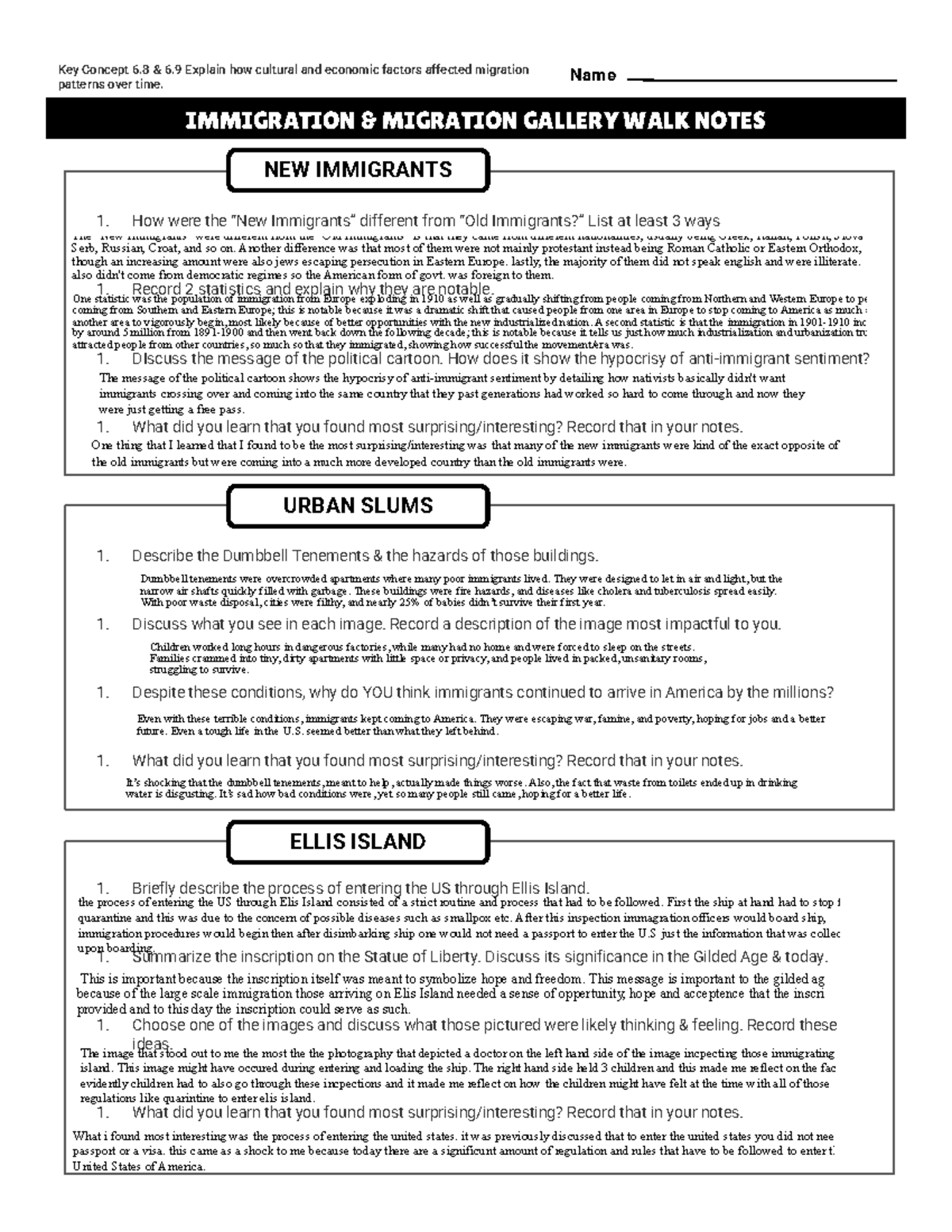 Worksheet: Immigration & Migration Patterns - Key Concepts 6.8 & 6.9 ...