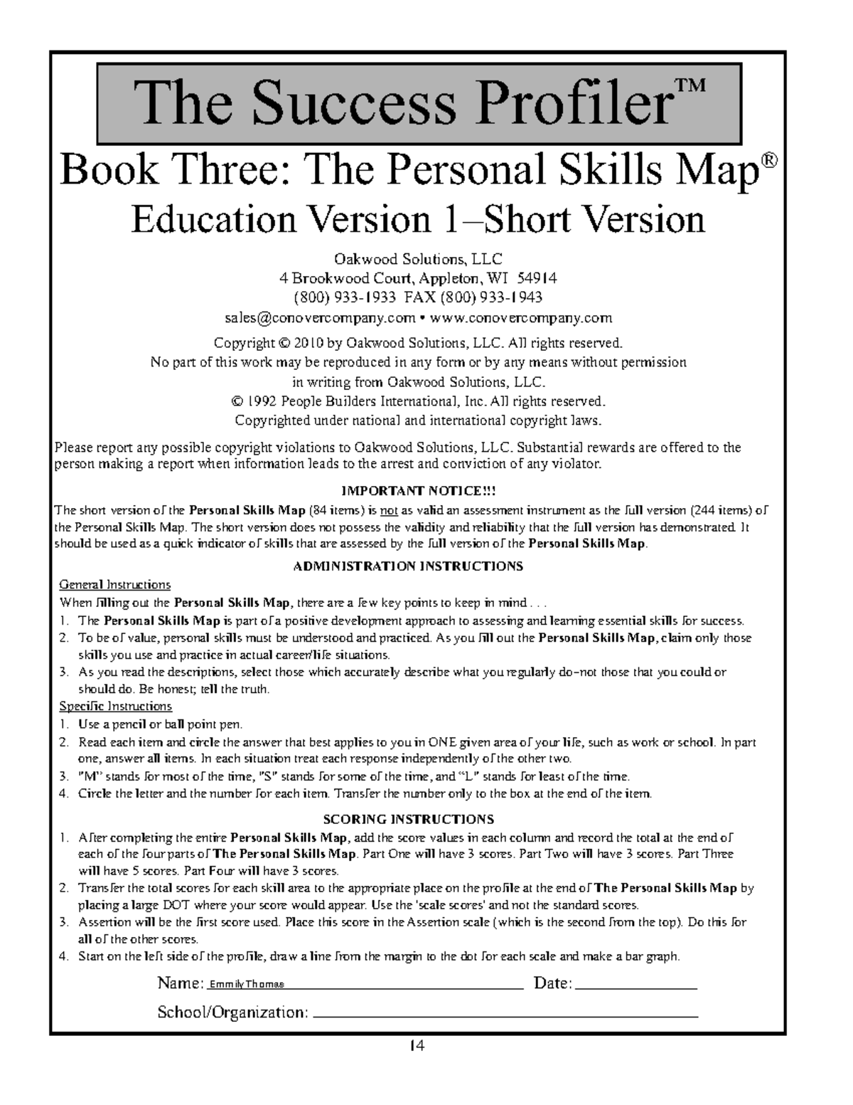 Personal Skills Map - Short Version - The Success Profiler Overview - Studocu