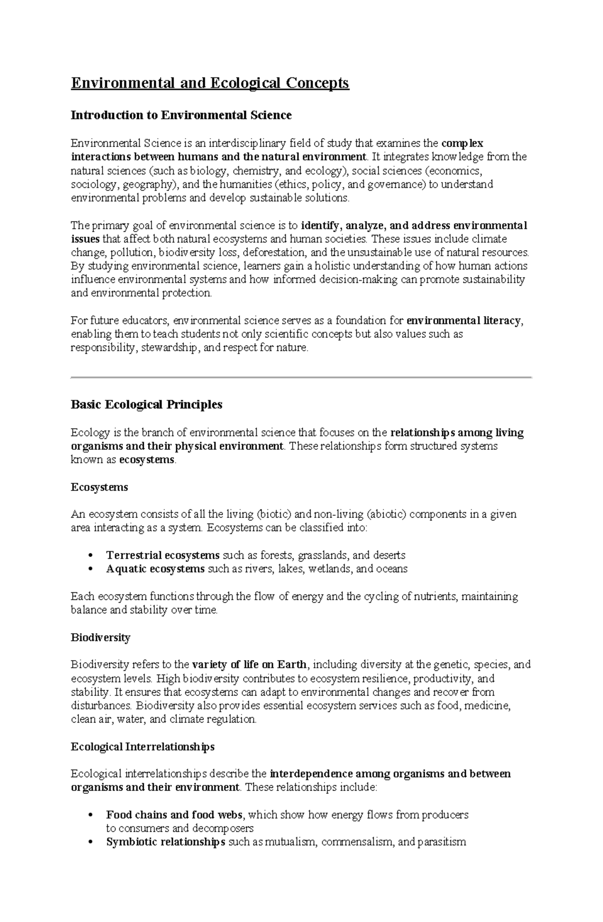 ENV 101: Introduction to Environmental Science - Key Concepts and ...