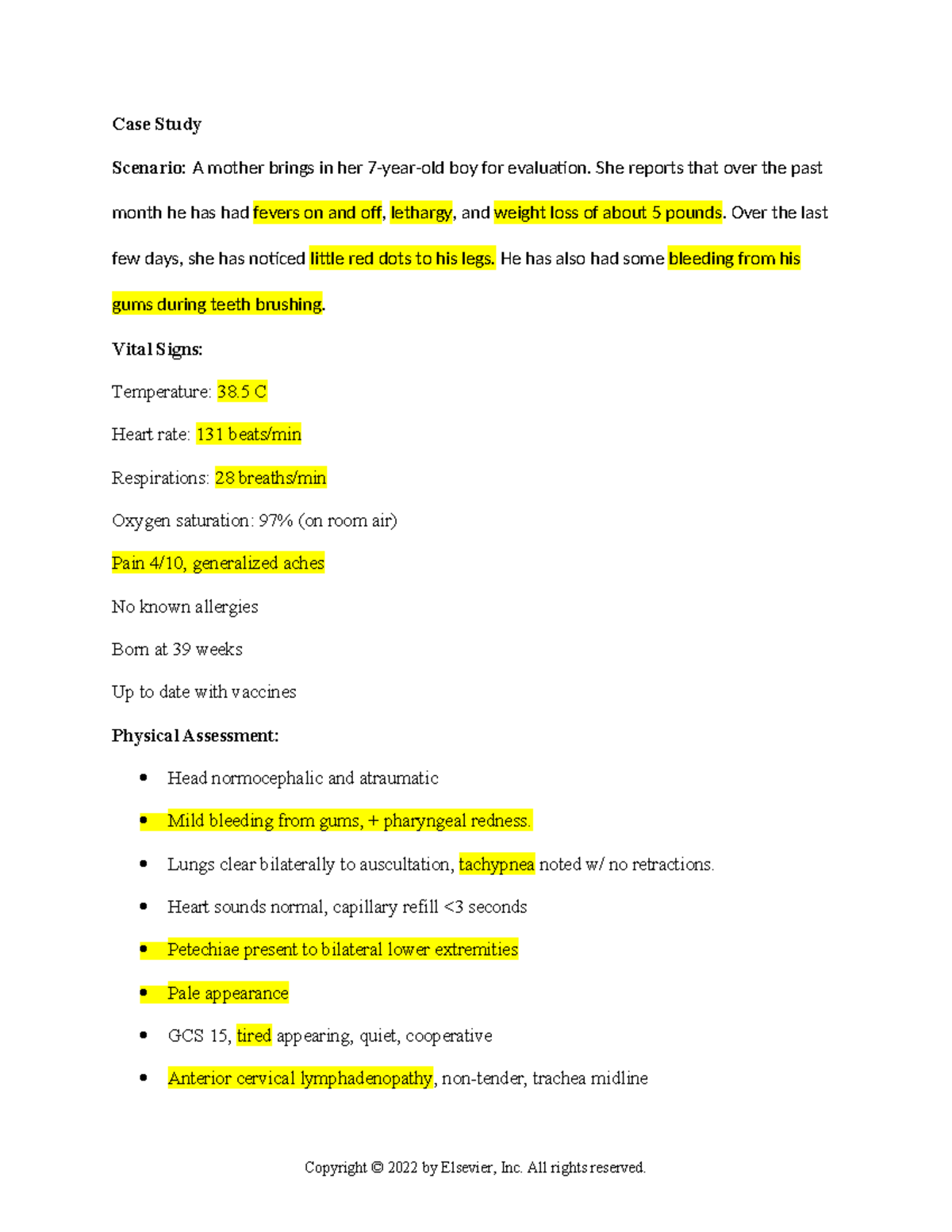 NUR 307 Week 7 Case Study: Child Assessment and Care Plan - Studocu
