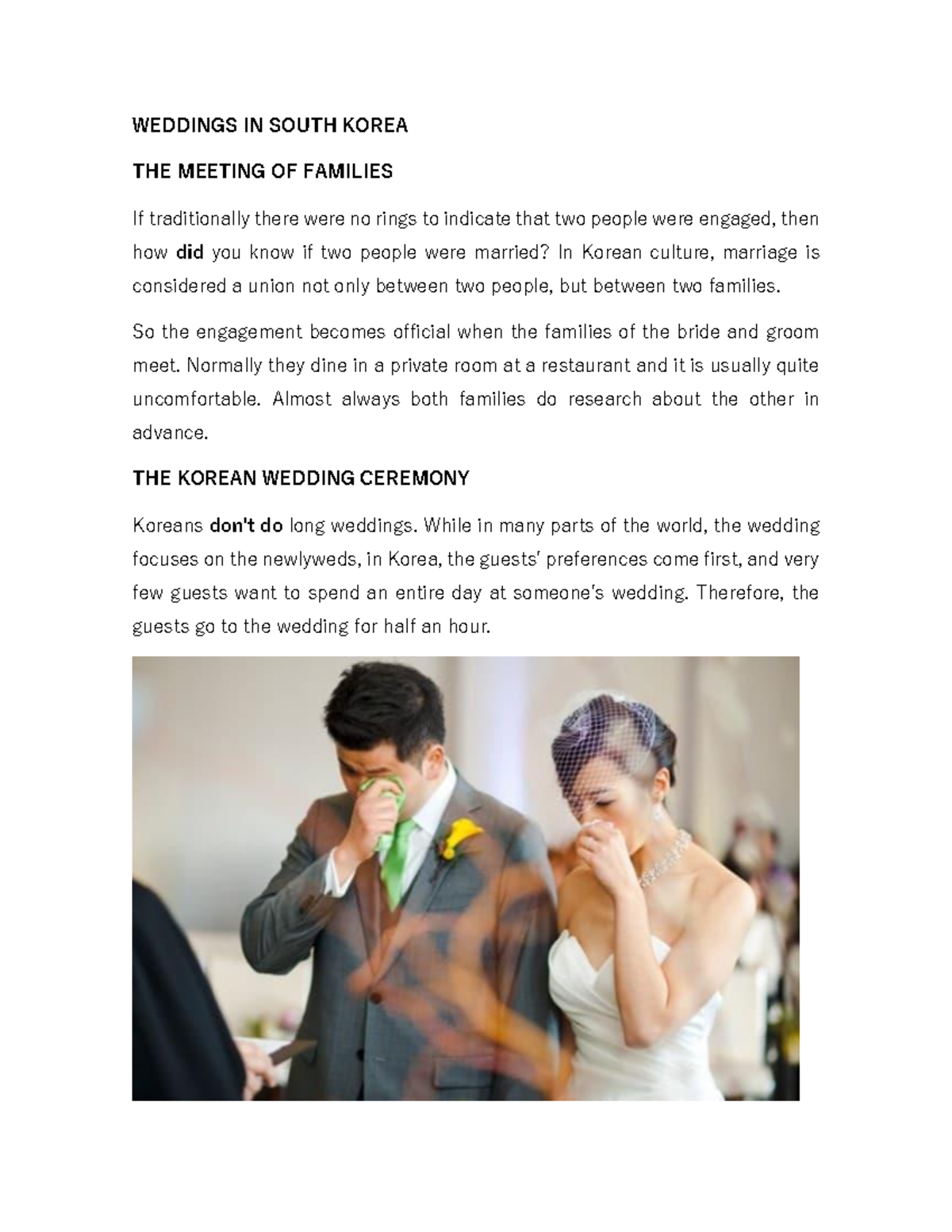 Ensayo - sdsdsds - WEDDINGS IN SOUTH KOREA THE MEETING OF FAMILIES If ...