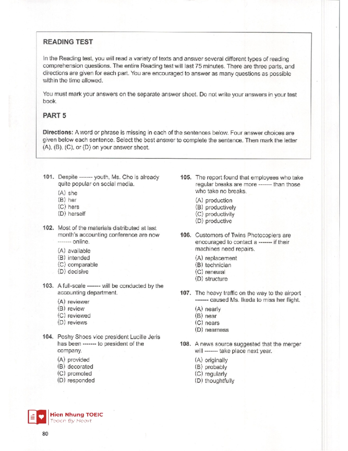TEST 3 - Reading Comprehension Practice for TOEIC - Studocu