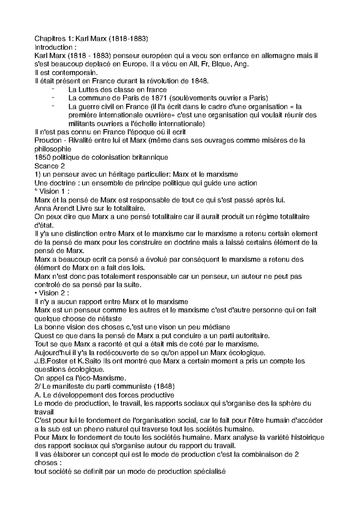 Histoire de la pensée - Début du 1er chapitre Karl Marx - Chapitres 1 ...
