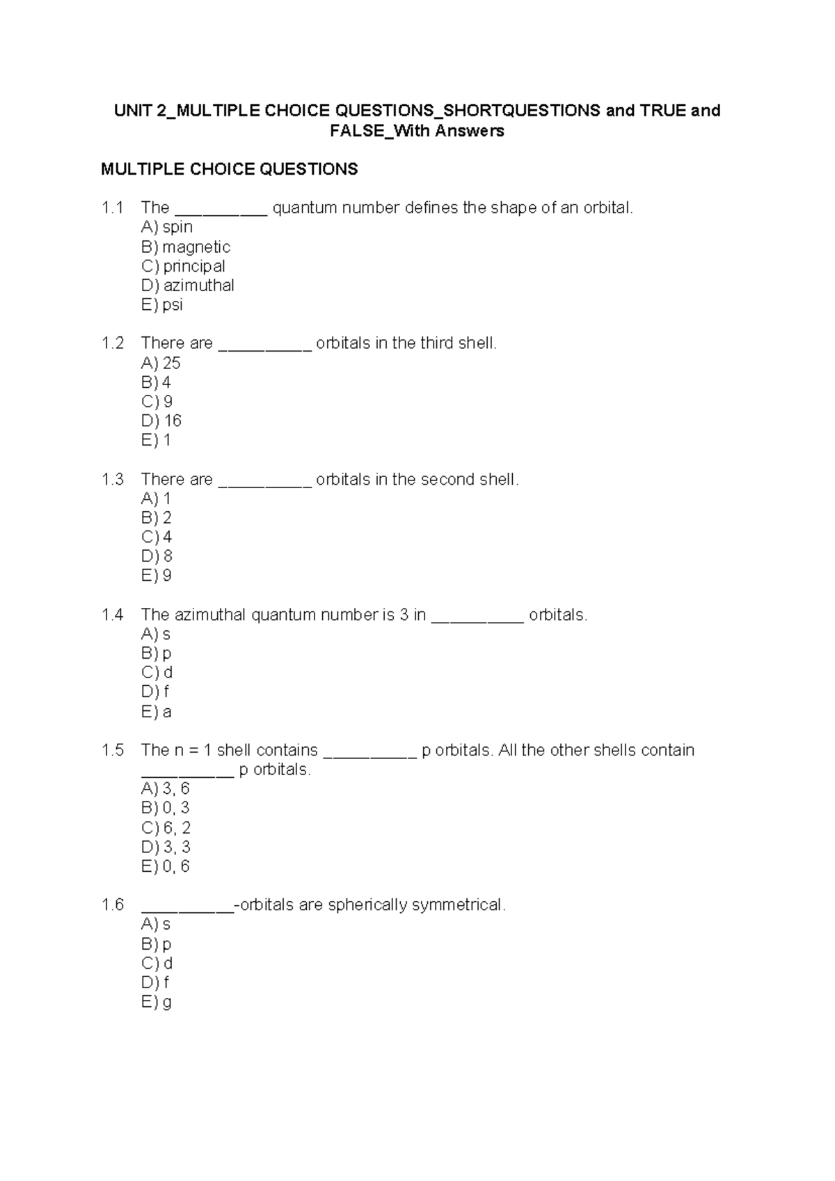 UNIT 2_Multiple Choice Questions with Answers for 2024 Exam - Studocu