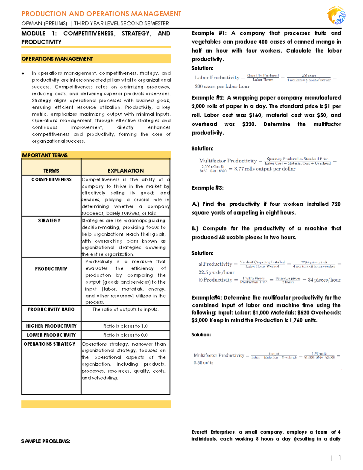 Production and Operations Management - OPMAN (PRELIMS) | THIRD YEAR ...